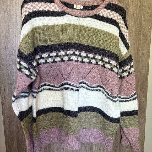 BiBi | Sweaters | Bibi Womens Striped Sweater In Pink Green And White ...